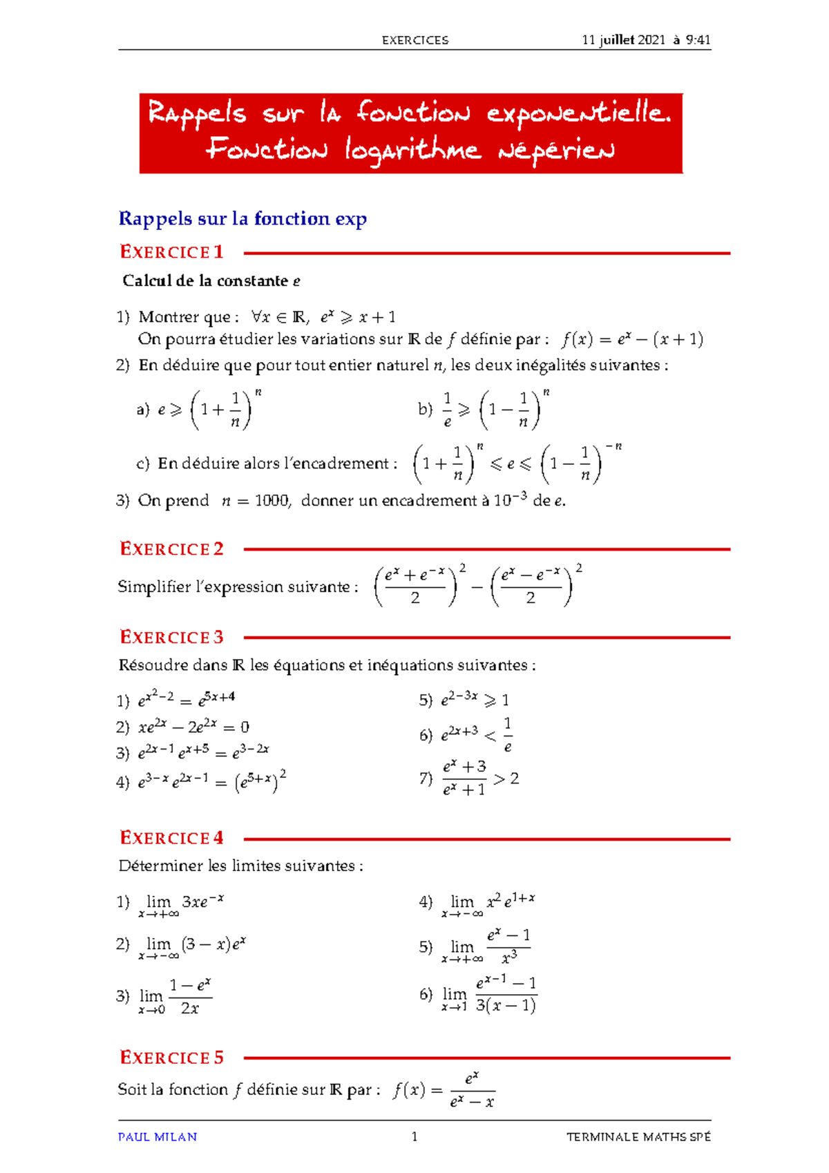05 exos rappels exp fnt ln - EXERCICES 11 juillet 2021 à 9: Rappels sur ...