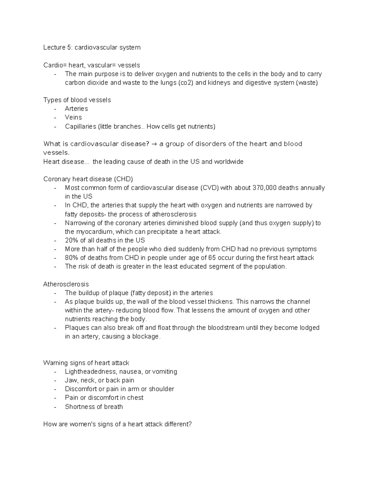 Lecture 5 cardiovascular system - Lecture 5: cardiovascular system ...