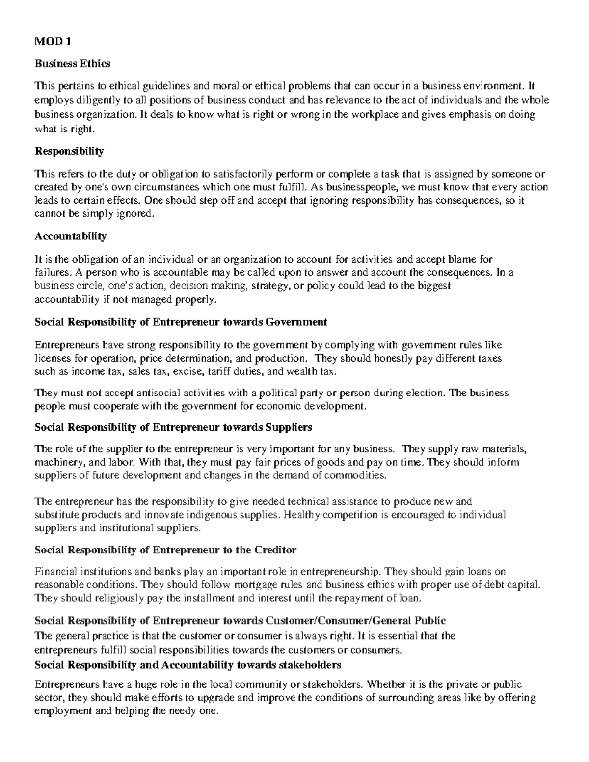 Business- Ethics-Q4 - Notes - MOD 1 Business Ethics This pertains to ...