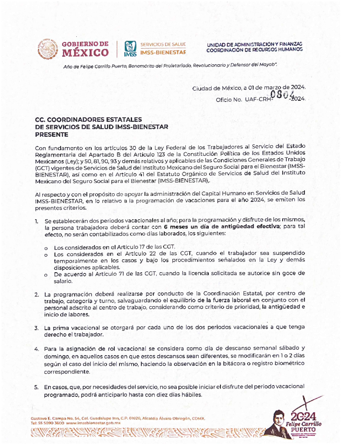 Oficio UAF CRH 804 2024 - actividades varias deportivas y academicas - Actividades físicas y ...