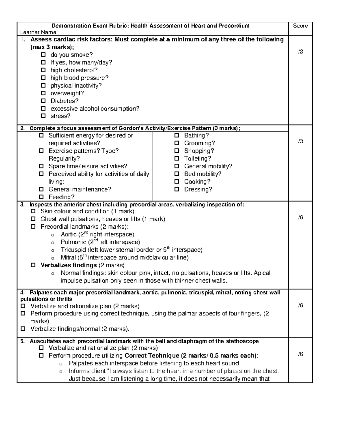 Heart & Precordium Demo Exam May 2022 - Demonstration Exam Rubric ...