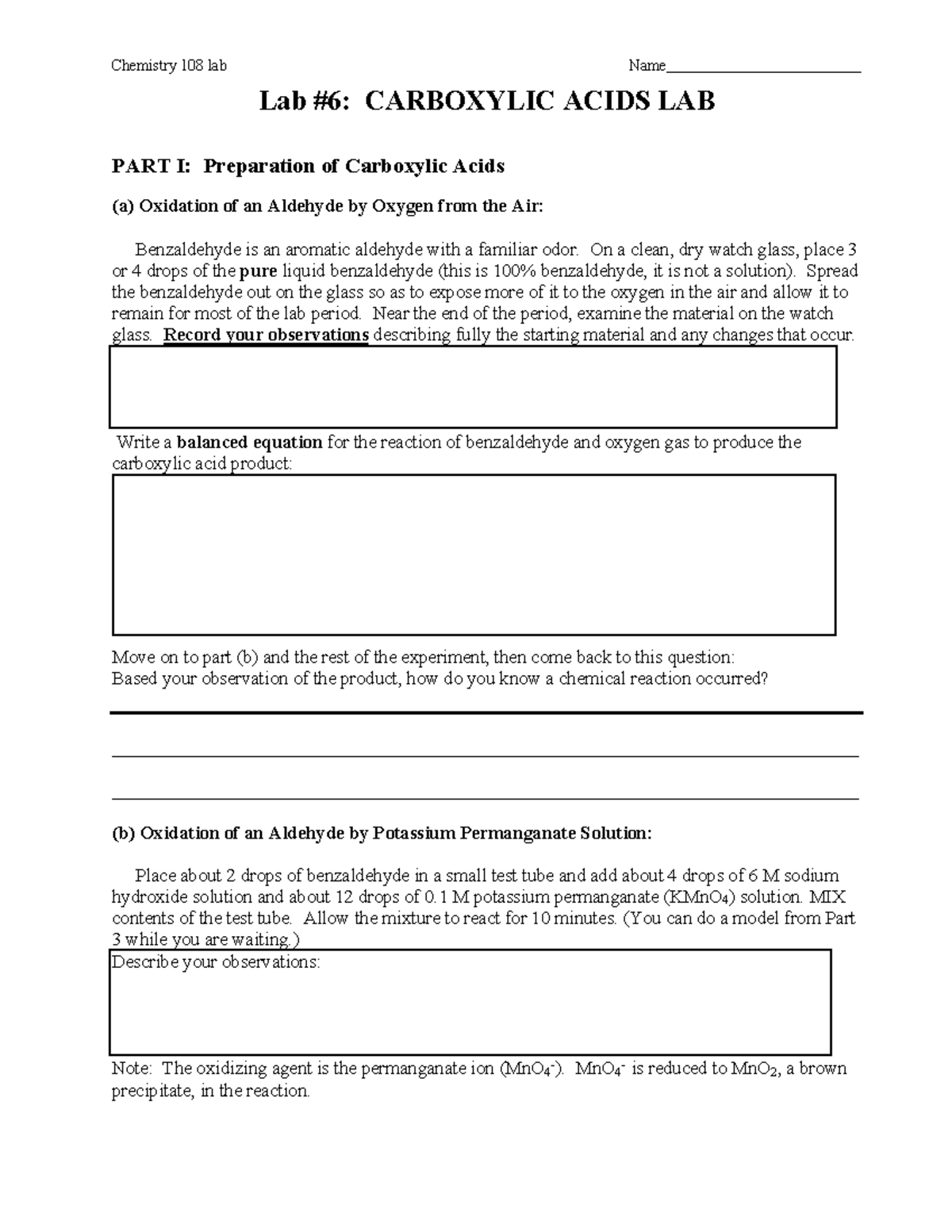Lab 06 Carboxylic Acid - Chemistry 108 lab Name ...