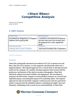 Business Simulation Task 1 WGU - C Shani Bikes boasts diverse bicycle ...
