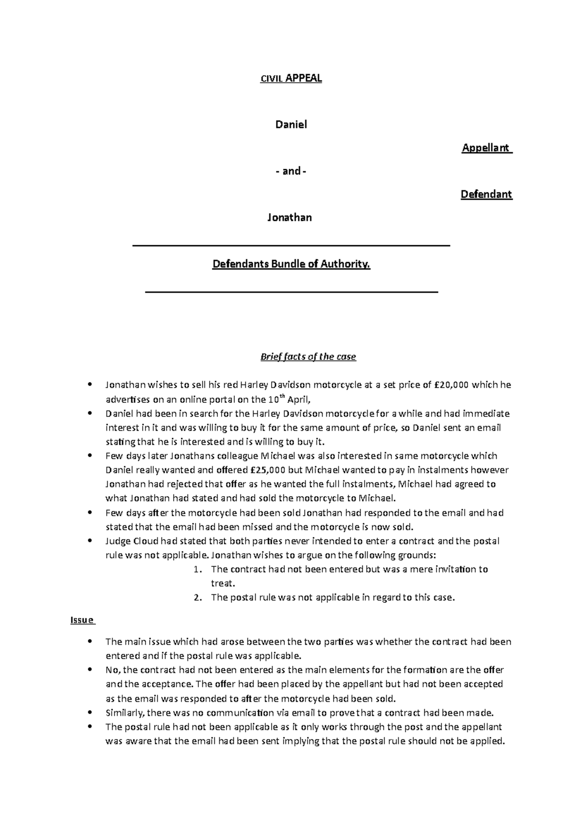 Bundle of authority - jonathan - CIVIL APPEAL Daniel Appellant - and ...