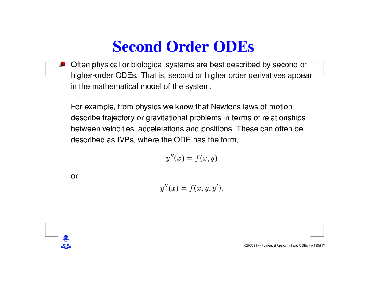 Week9 - Oil and Gas Well Drilling - Second Order ODEs Often physical or ...