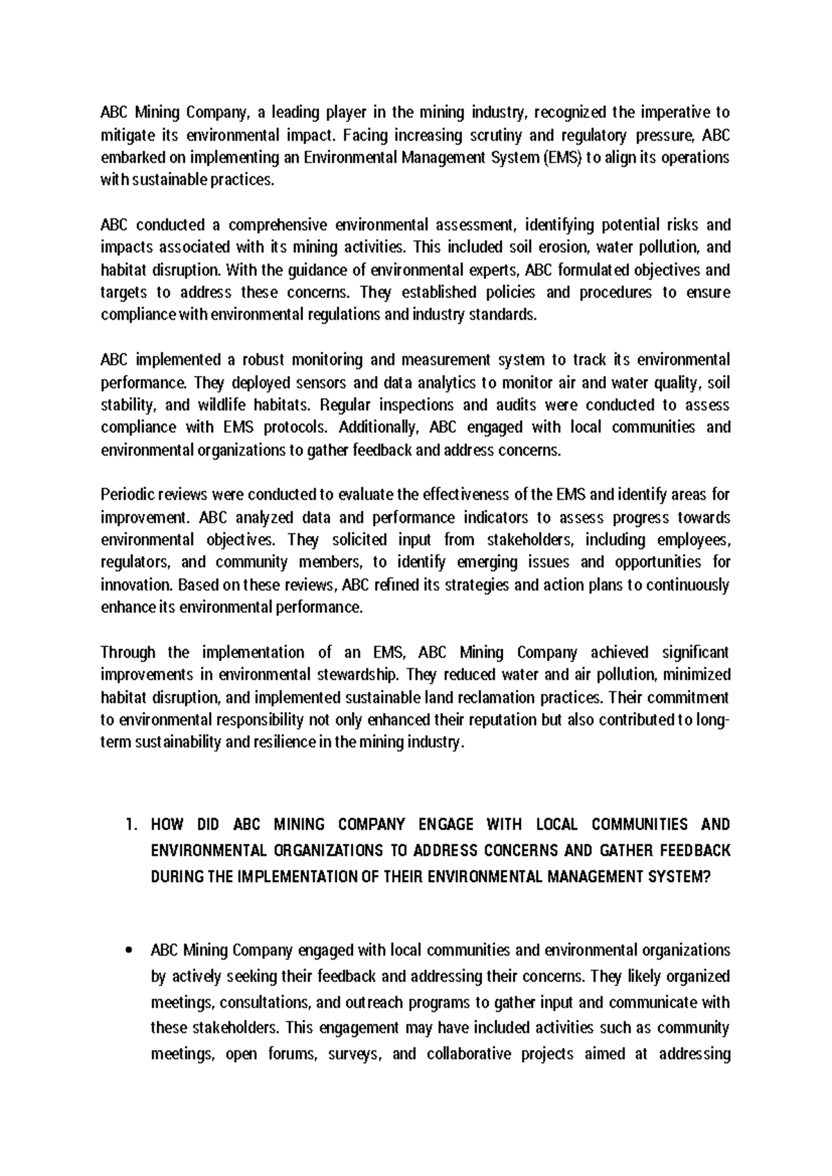 Comboy CASE Study - ABC Mining Company, a leading player in the mining ...