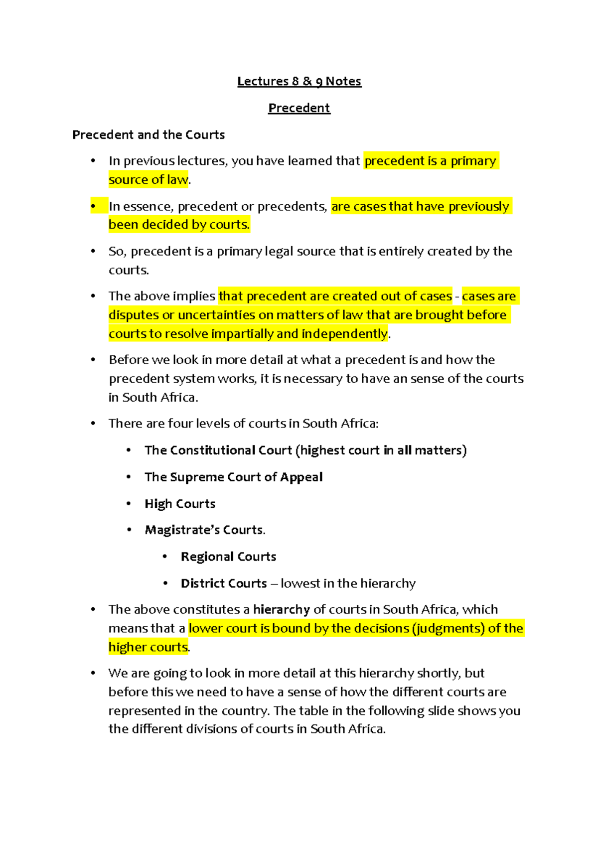 Lectures 8 9 Notes Precedent - Lectures 8 & 9 Notes Precedent Precedent ...
