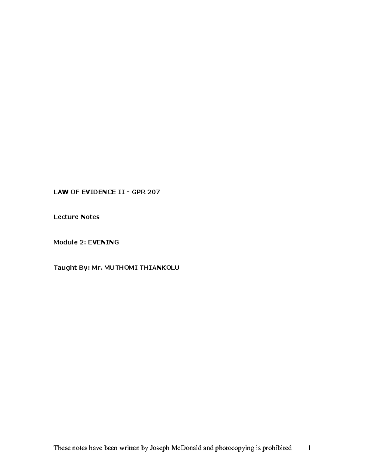 Evidence II - LAW OF EVIDENCE II - GPR 207 Lecture Notes Module 2 ...