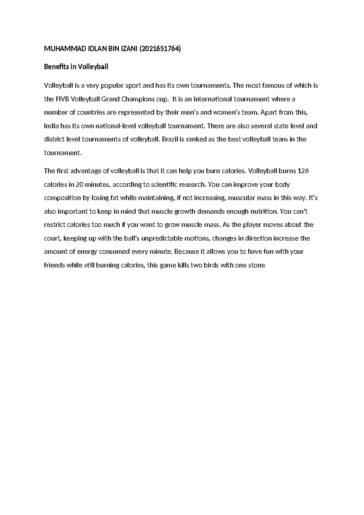 ELC030 BODY Paragraph - MUHAMMAD IDLAN BIN IZANI (2021651764) Benefits ...