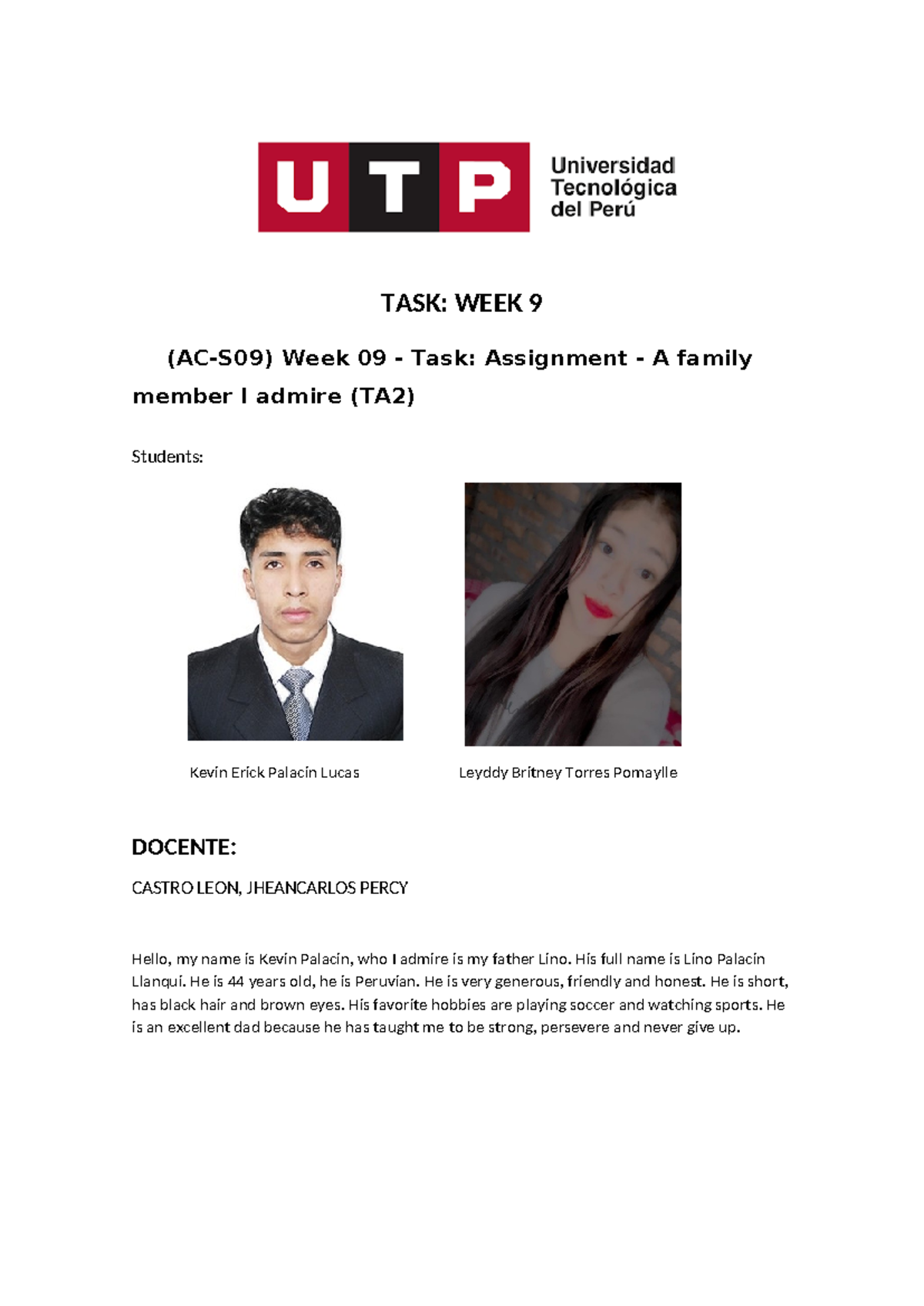 Ingles Actividad 9 - apoyo - TASK: WEEK 9 🔴 (AC-S09) Week 09 - Task: Assignment - A family ...