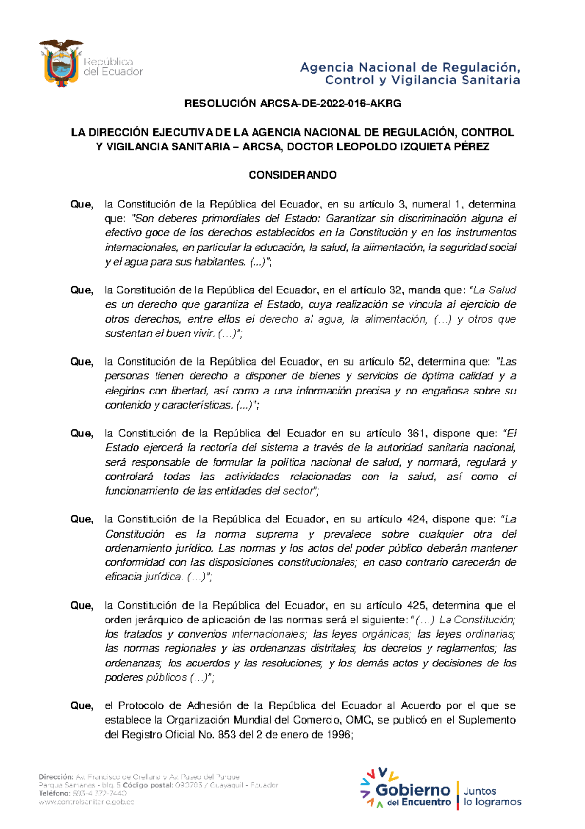 Resolucion- Arcsa-DE-2022-016-AKRG Alimentos-procesados - RESOLUCIÓN ...