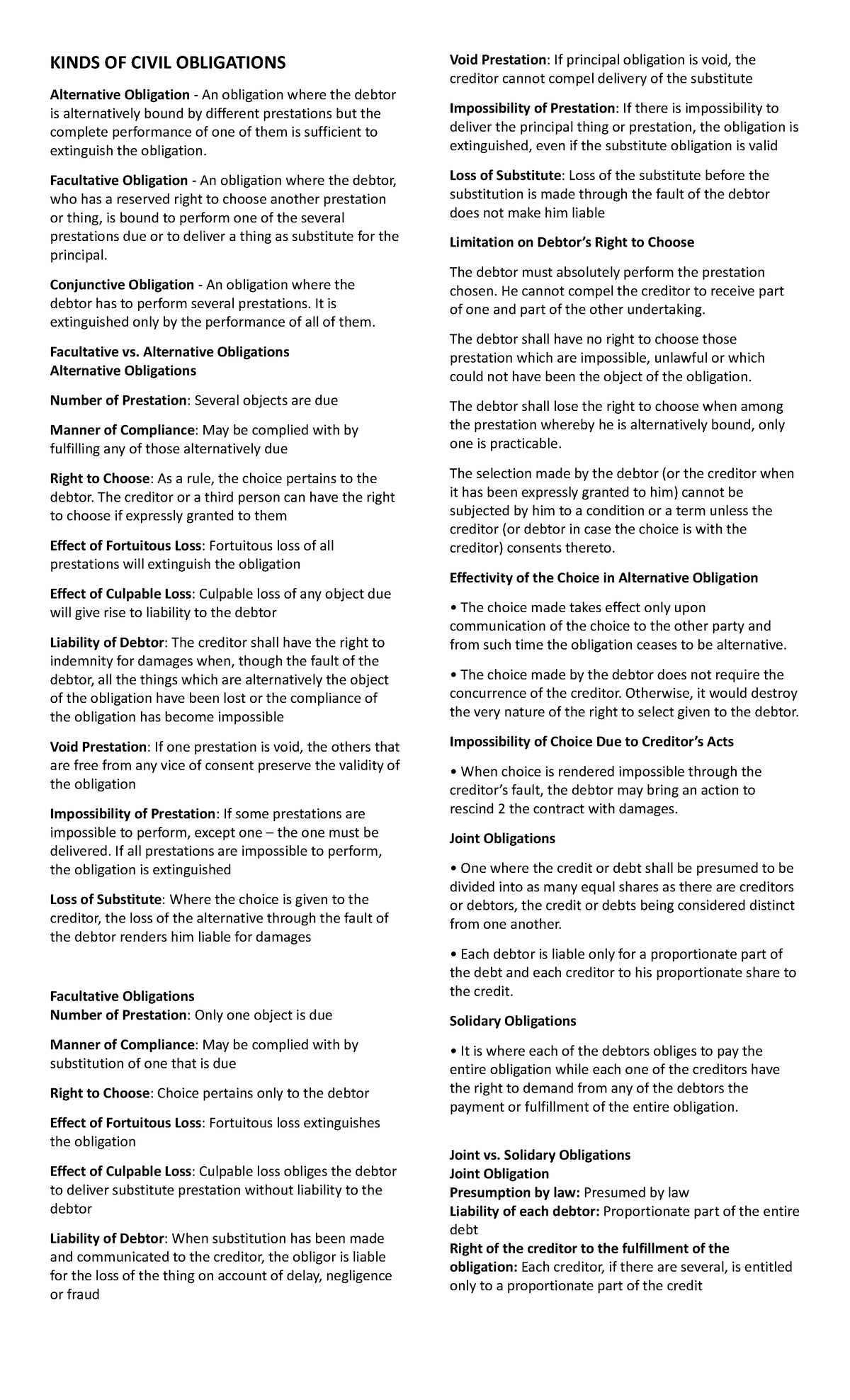 Oblicon Lesson 5 6 - KINDS OF CIVIL OBLIGATIONS Alternative Obligation ...