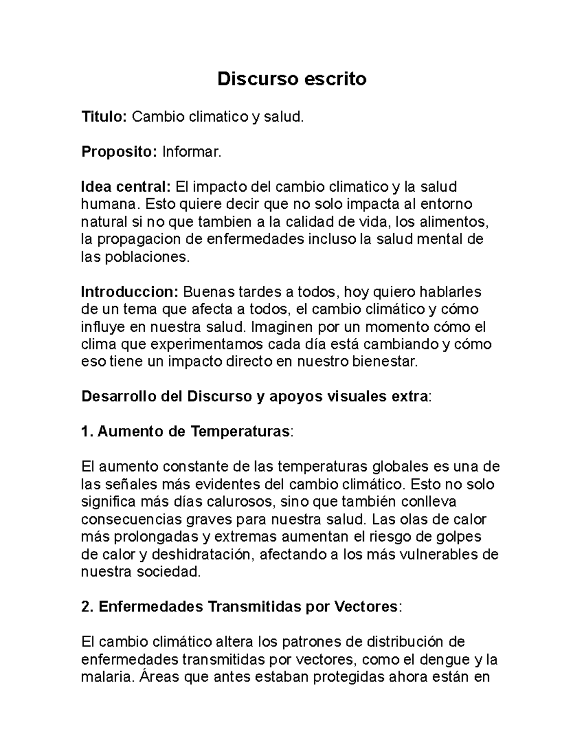 Discurso escrito - presentacion - Discurso escrito Titulo: Cambio ...