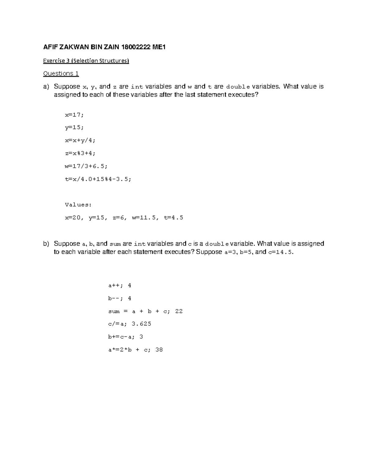 TEB2132 Exercise 3 - AFIF ZAKWAN BIN ZAIN 18002222 ME Exercise 3 ...