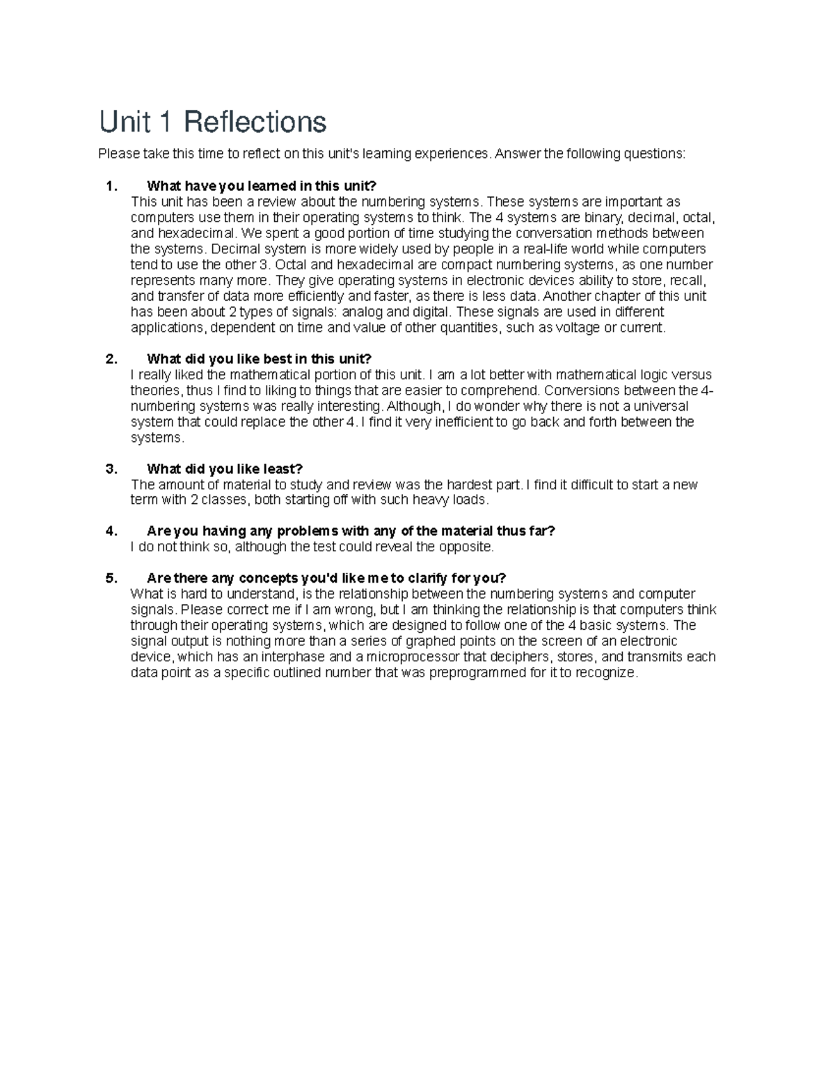 EET 130 Unit 1 Reflections - Unit 1 Reflections Please take this time ...