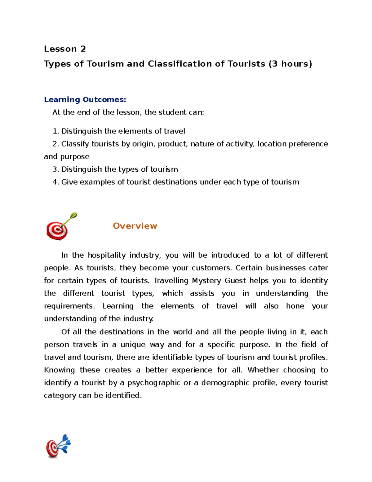 Macro Lesson 2-4 - It can help you guys - Lesson 2 Types of Tourism and ...