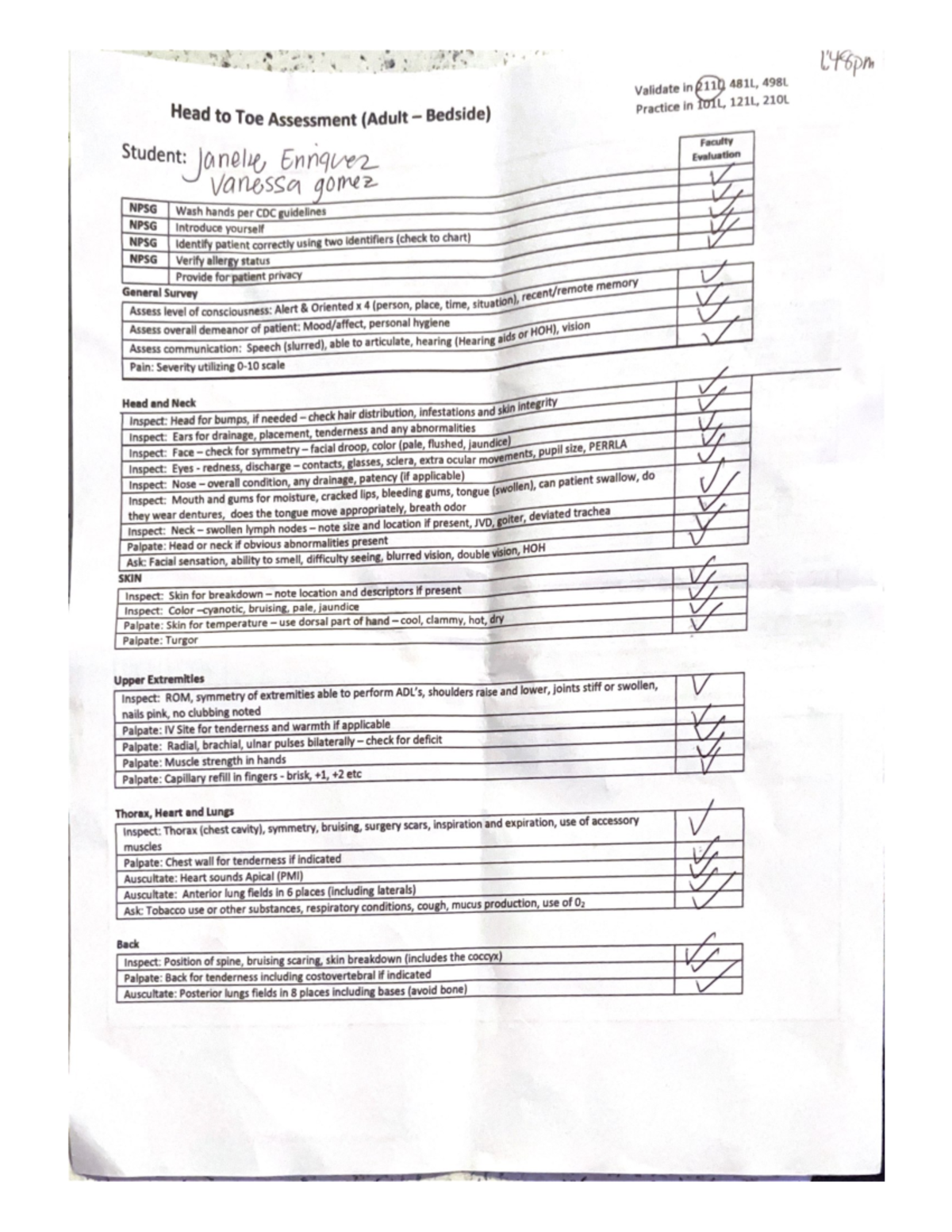 Head to Toe Assessment (Adult - Bedside) - Nurs 210L - Studocu