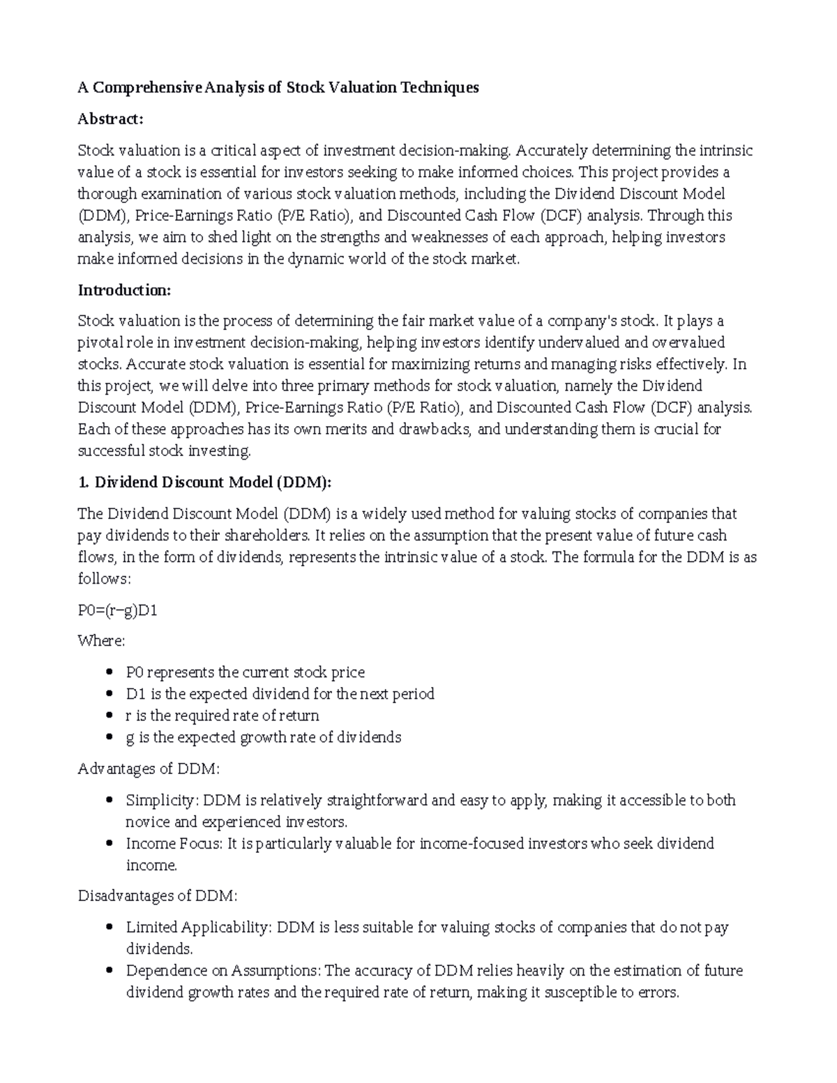 Stock valuation essay - A Comprehensive Analysis of Stock Valuation ...
