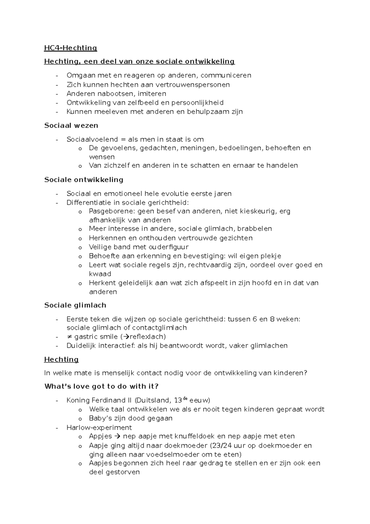 HC4-Hechting SV - Samenvatting hoorcollege hechting blok menselijk ...