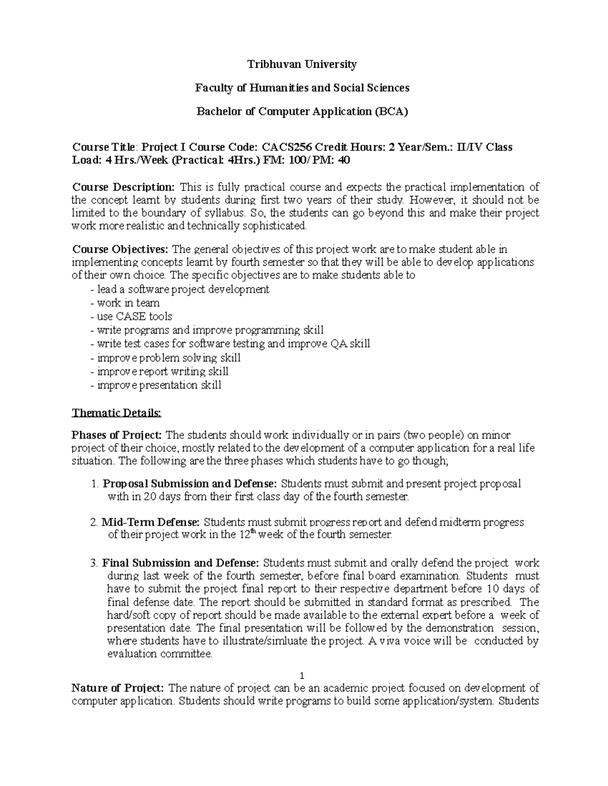 Project I Details for BCA 4th sem - Tribhuvan University Faculty of ...