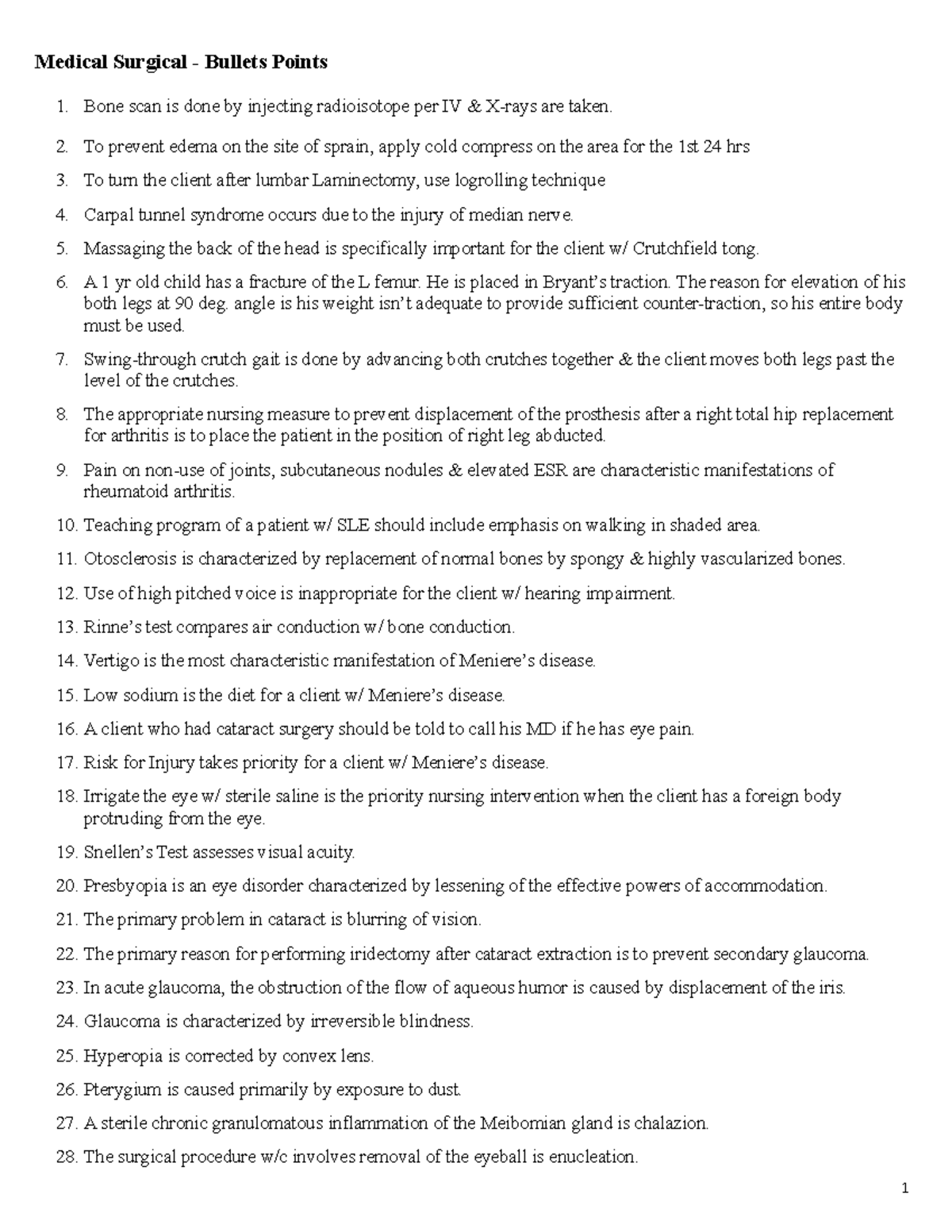 Med Surg Bullets - med surg notes must know - Medical Surgical ...