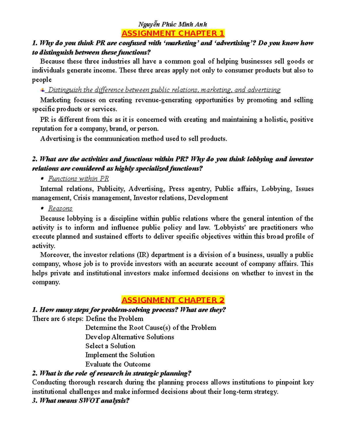 Exercise - ... - ASSIGNMENT CHAPTER 1 Why do you think PR are confused ...