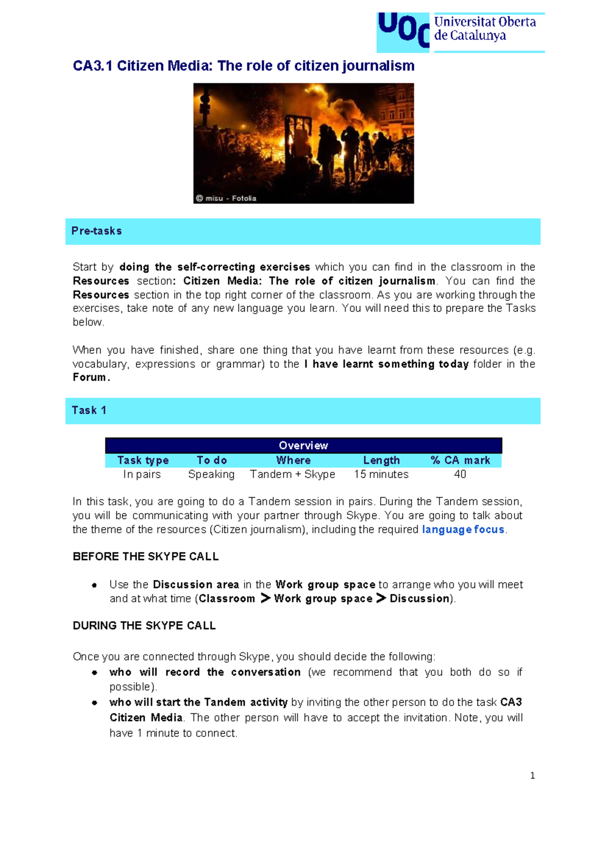 CA3 - Ejercicios obligatorios - Inglés I - UOC - StuDocu