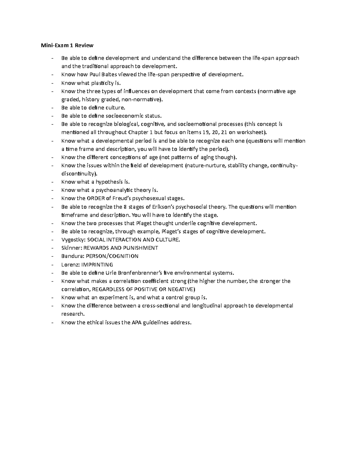 mini exam 1 review - Mini-Exam 1 Review Be able to define development ...