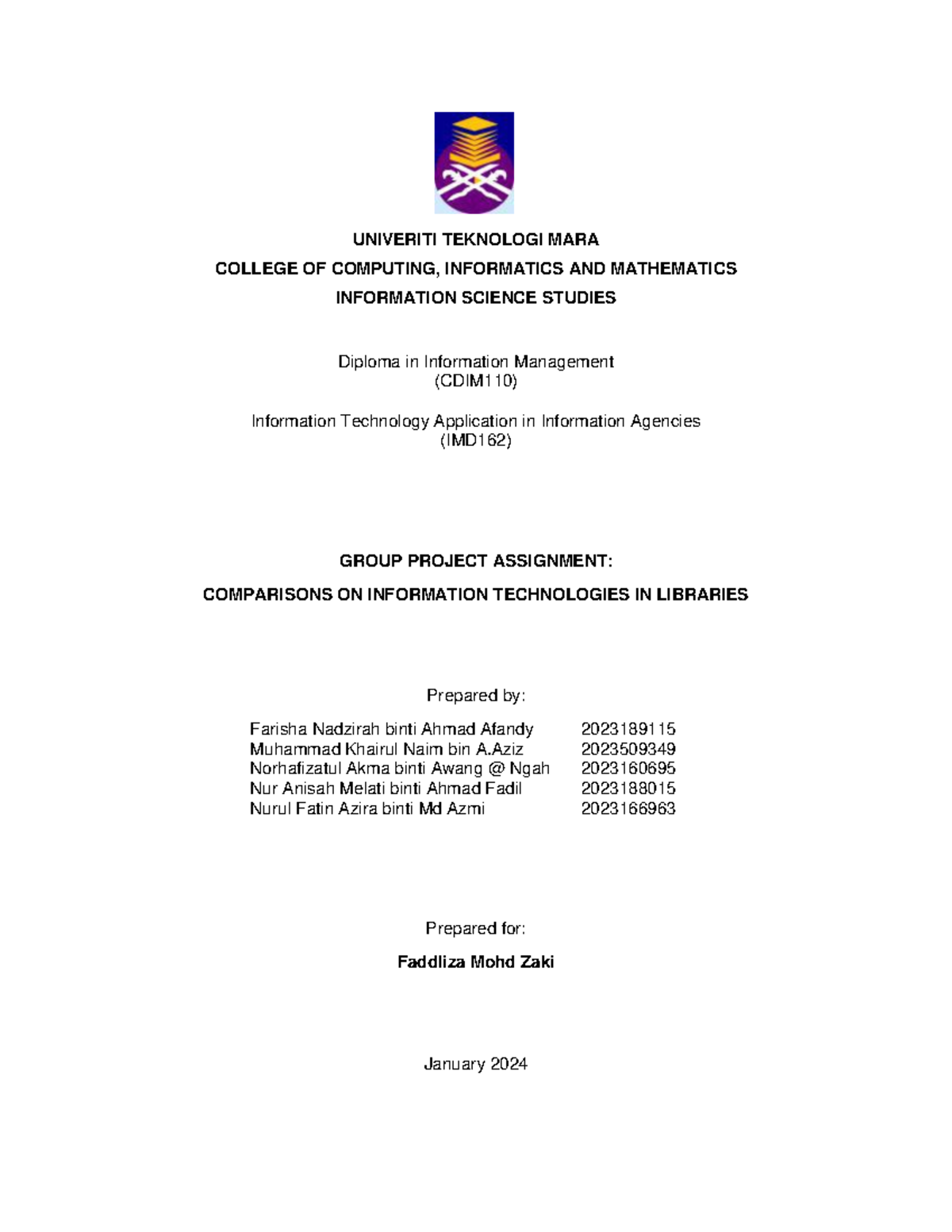 IMD162 Table merged - UNIVERITI TEKNOLOGI MARA COLLEGE OF COMPUTING ...