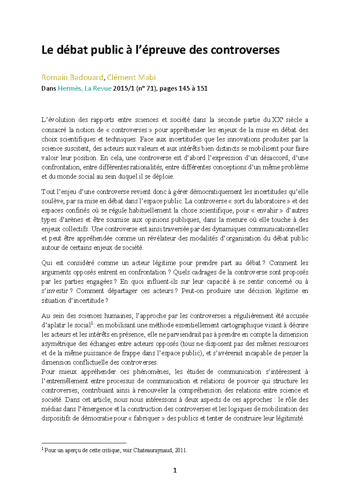 Badouard, Mabi, Le débat public à lépreuve des controverses, 2015 - Le ...