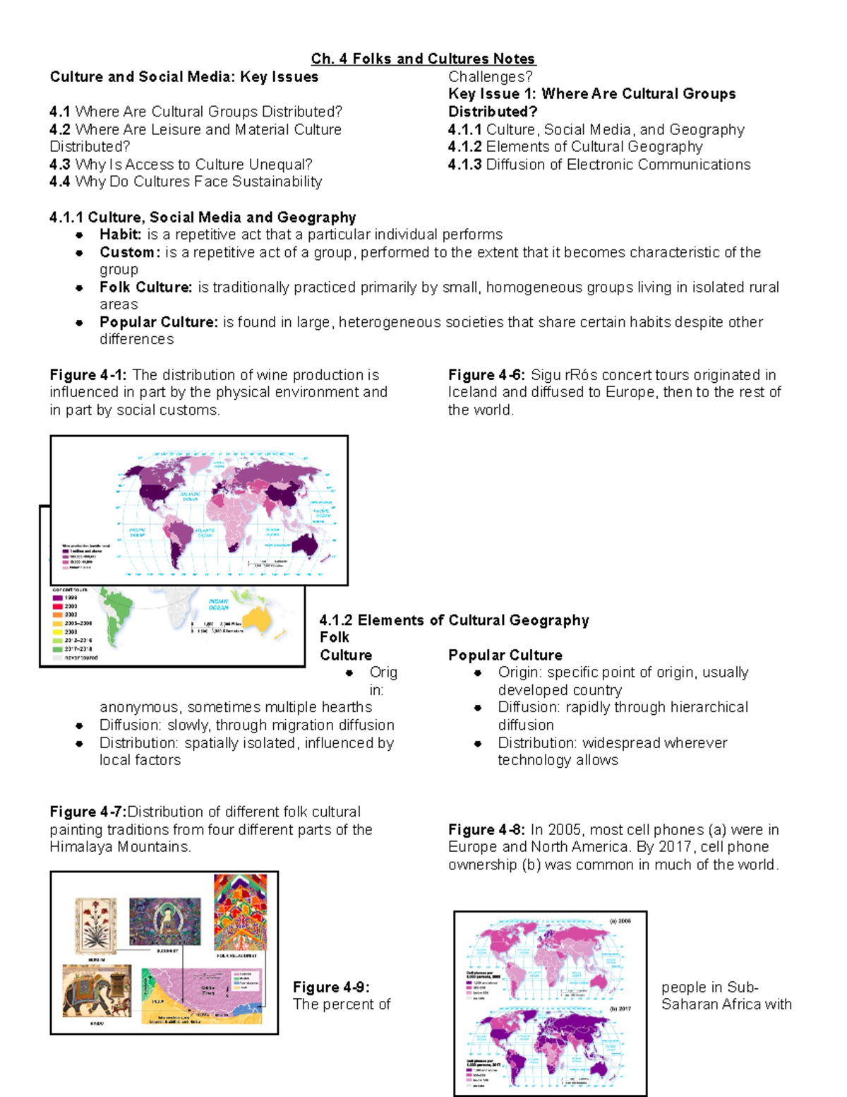Geo 102 ch.4 folk and cultures - Ch. 4 Folks and Cultures Notes Culture ...