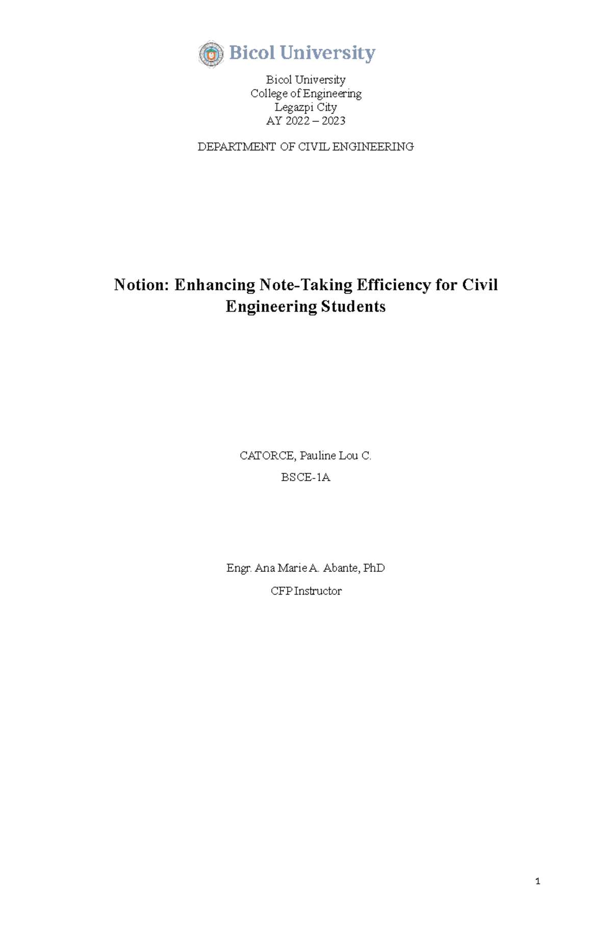 Cfp finals - Test I - Bicol University Bicol University College of ...