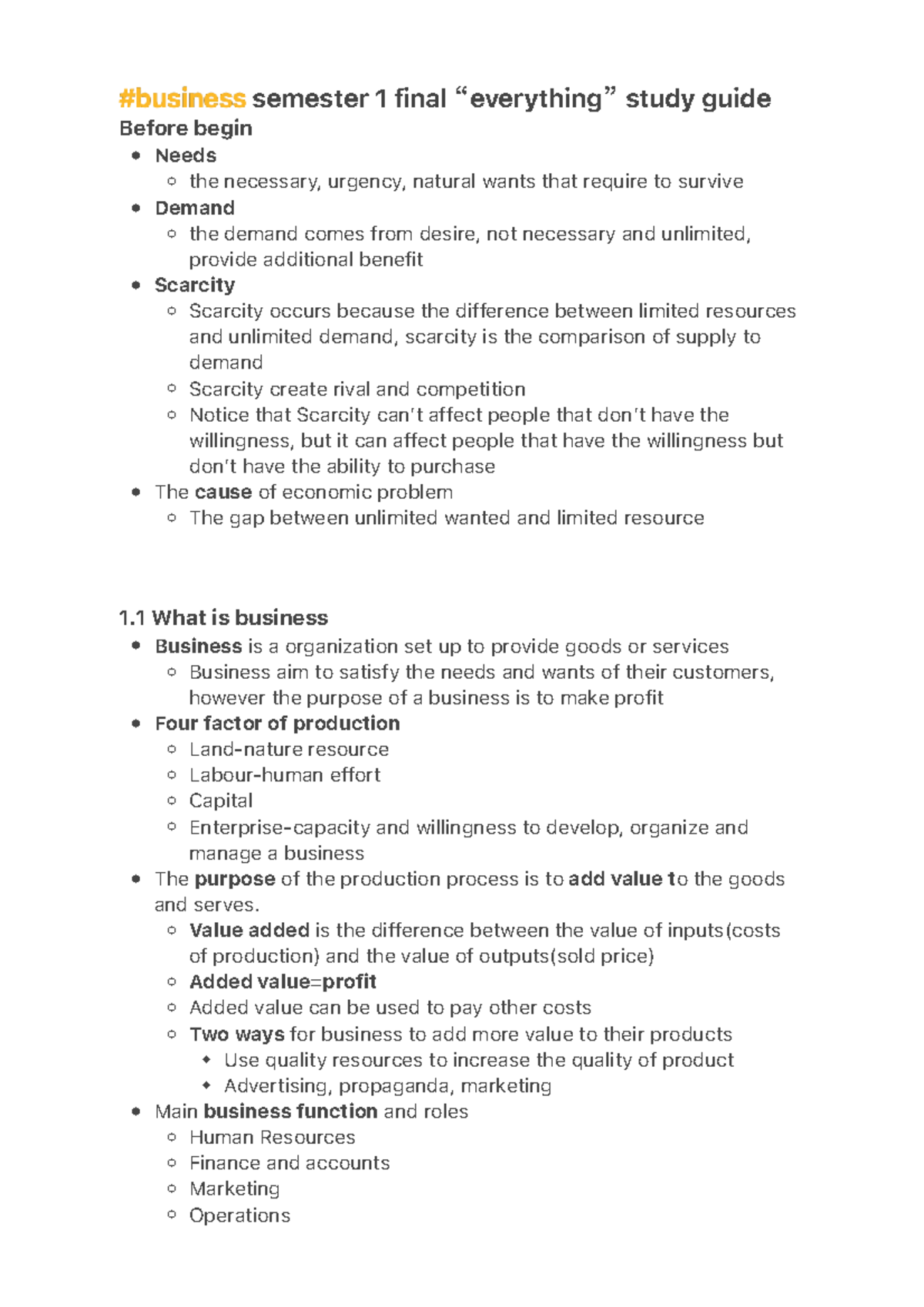 Semester 1 final “everything” study guide - - Studocu
