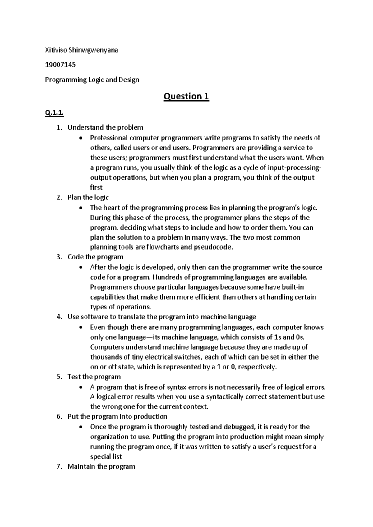 Xitiviso Shinwgwenyana PRLD - Xitiviso Shinwgwenyana 19007145 Programming Logic and Design ...