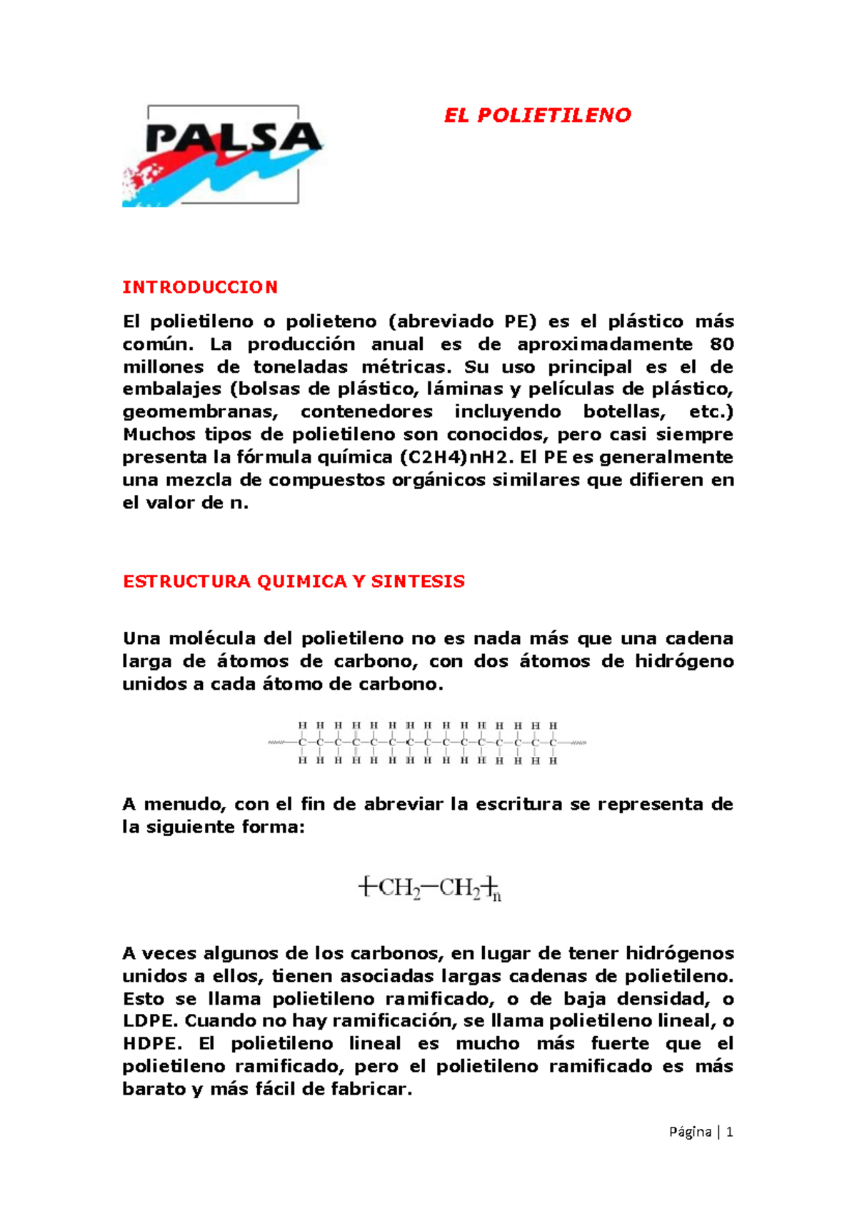 EL Polietileno - Apuntes 1 - EL POLIETILENO INTRODUCCION El polietileno ...