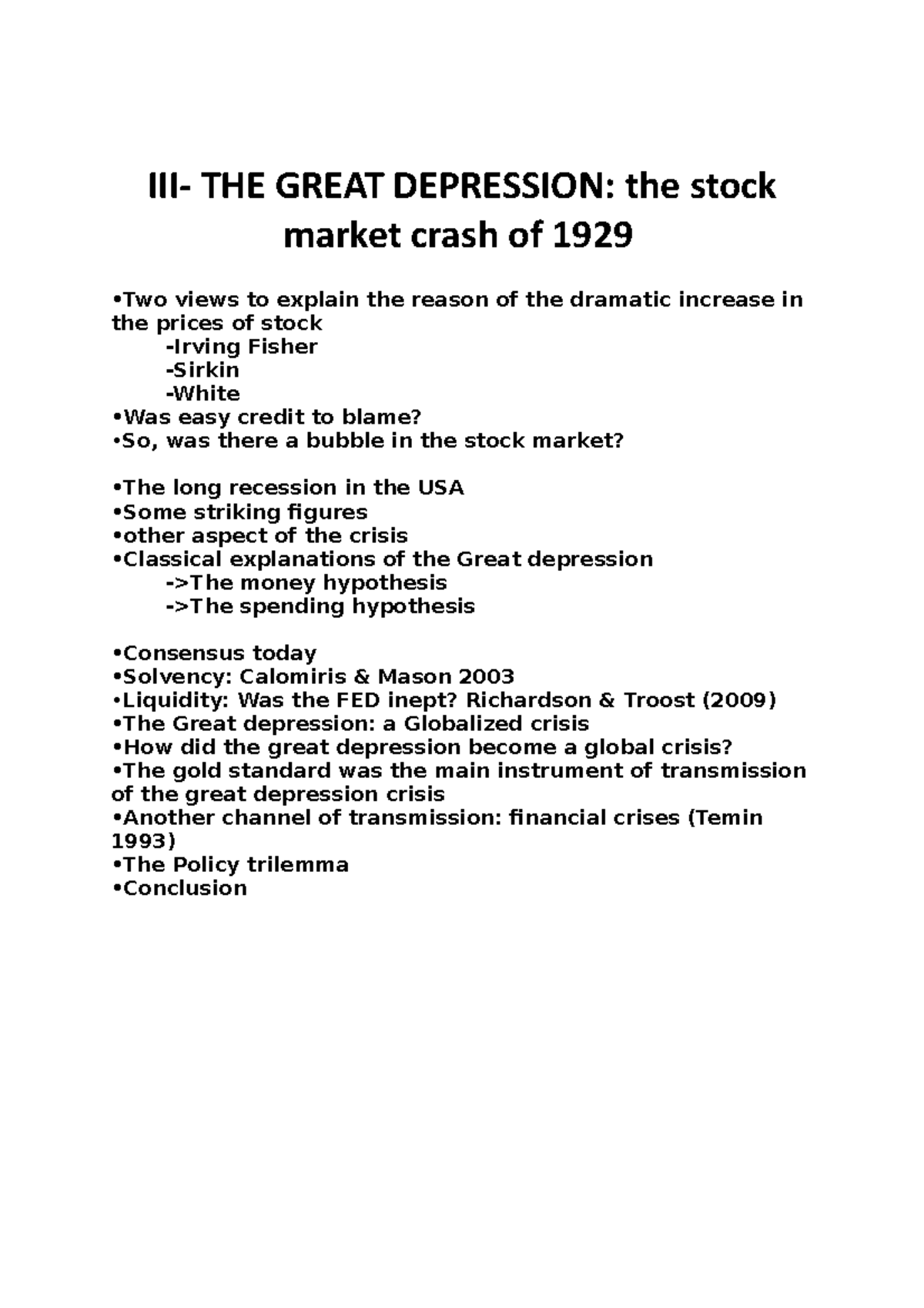 III. The great depression - III- THE GREAT DEPRESSION: the stock market ...