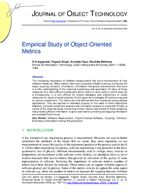 An Overview of Various Object Oriented M - An Overview of Various Object Oriented Metrics *Brij ...