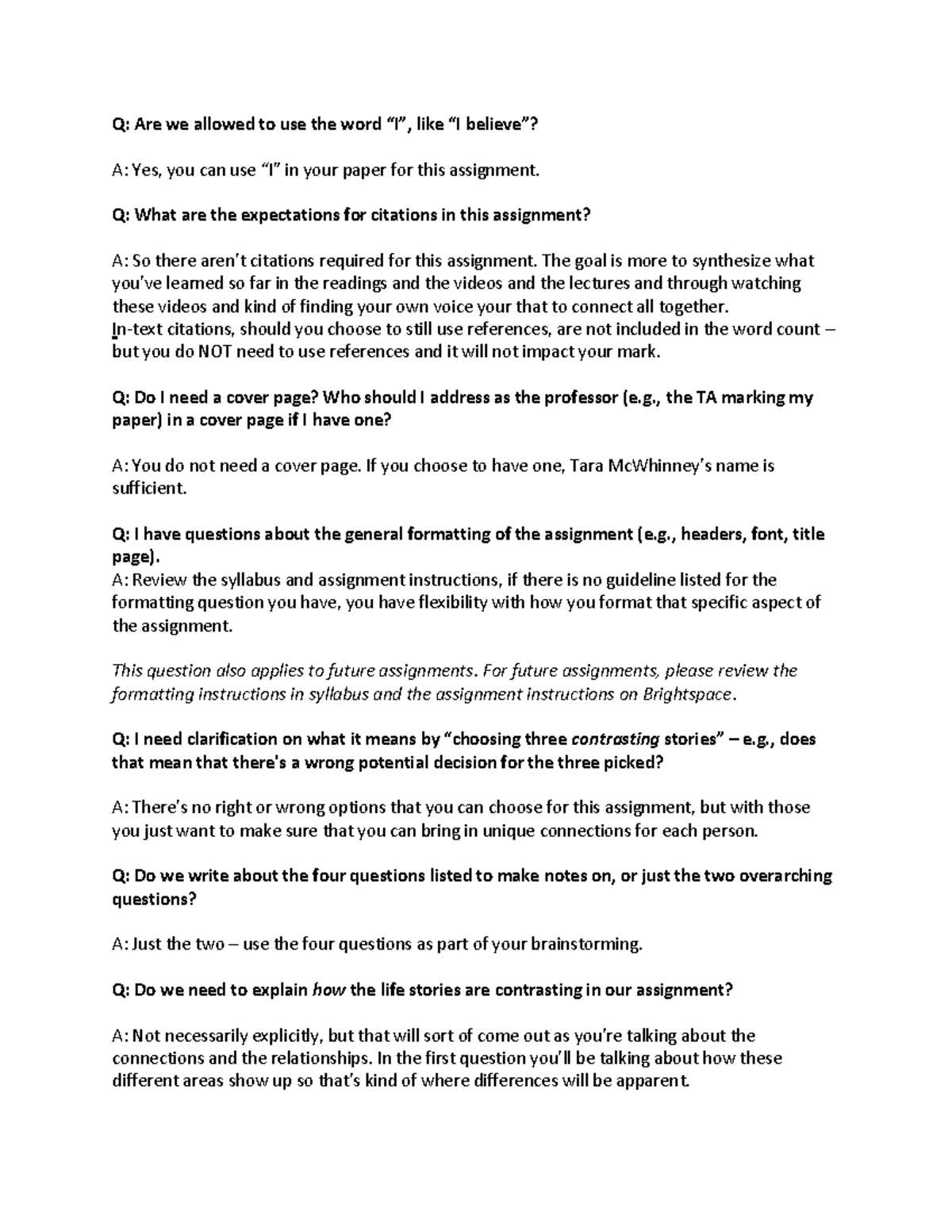 Assignment 1 FAQs - SWOK - Q: Are we allowed to use the word “I”, like ...