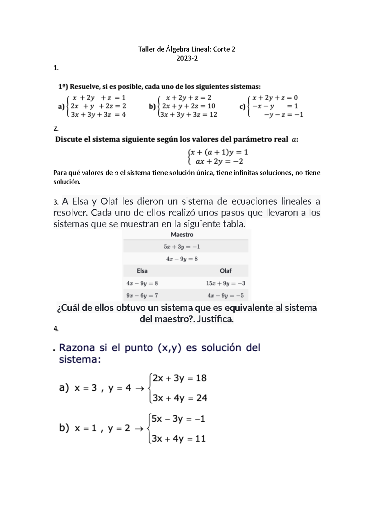 Taller de Álgebra Lineal 1 - Calculo Vectorial - Taller de Álgebra ...