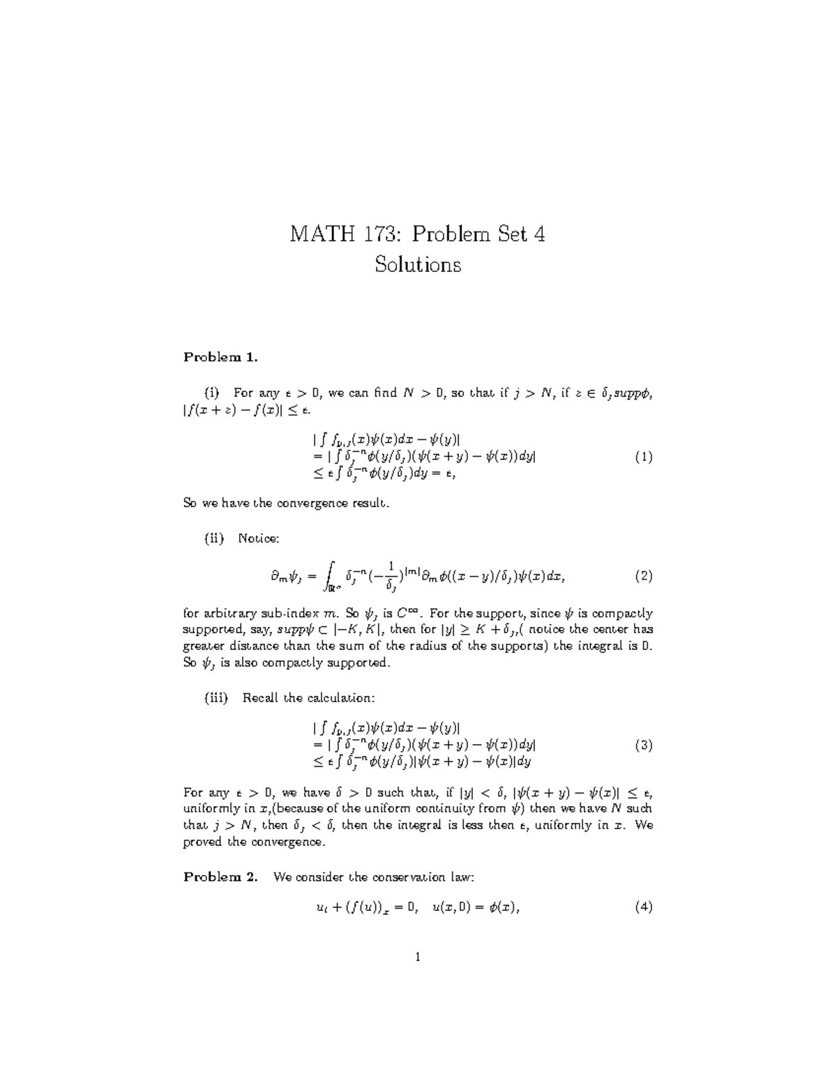 Seminar assignments - Problem set 4 solutions - MATH 173: Problem Set 4 ...