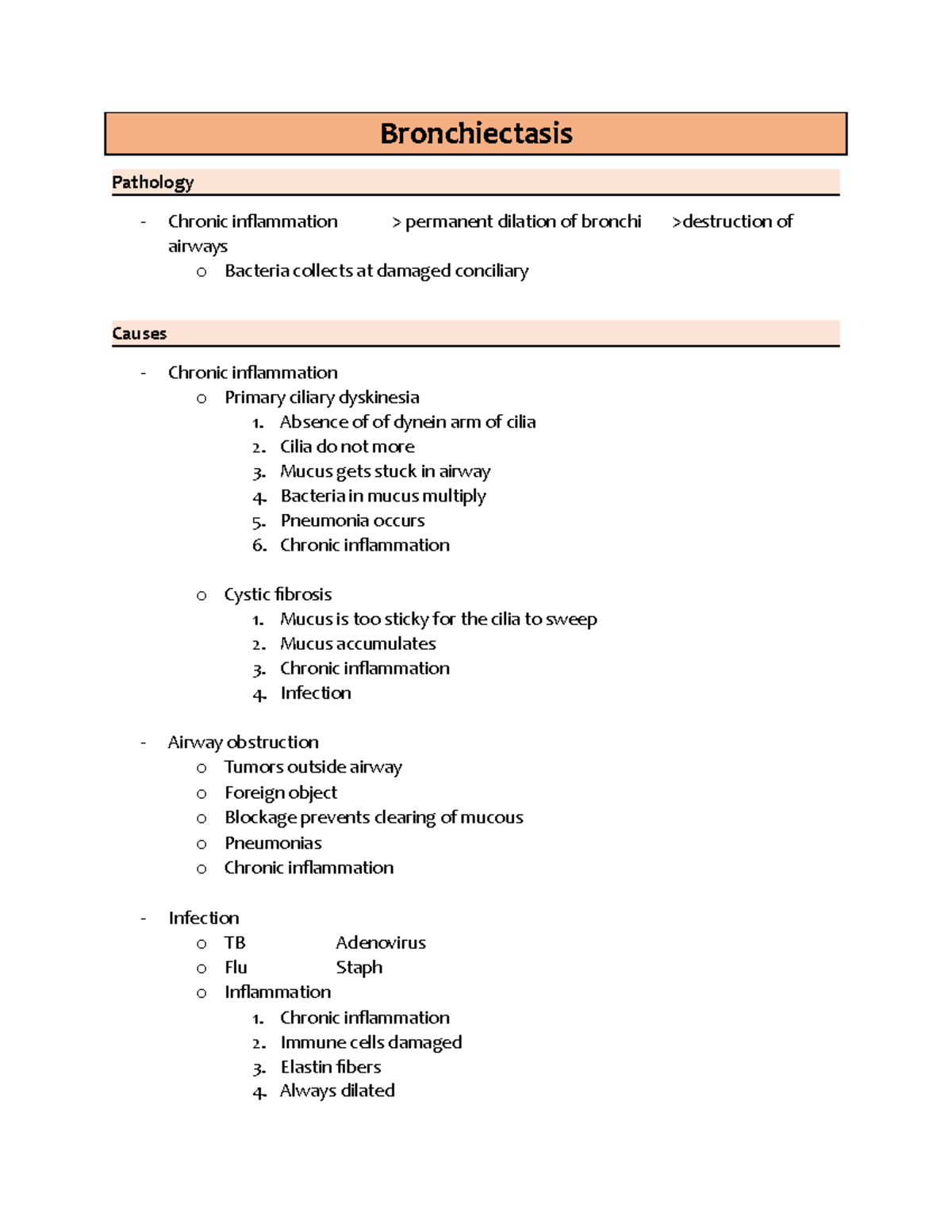 Notes- Broncho - Bronchiectasis Pathology Chronic inflammation ...