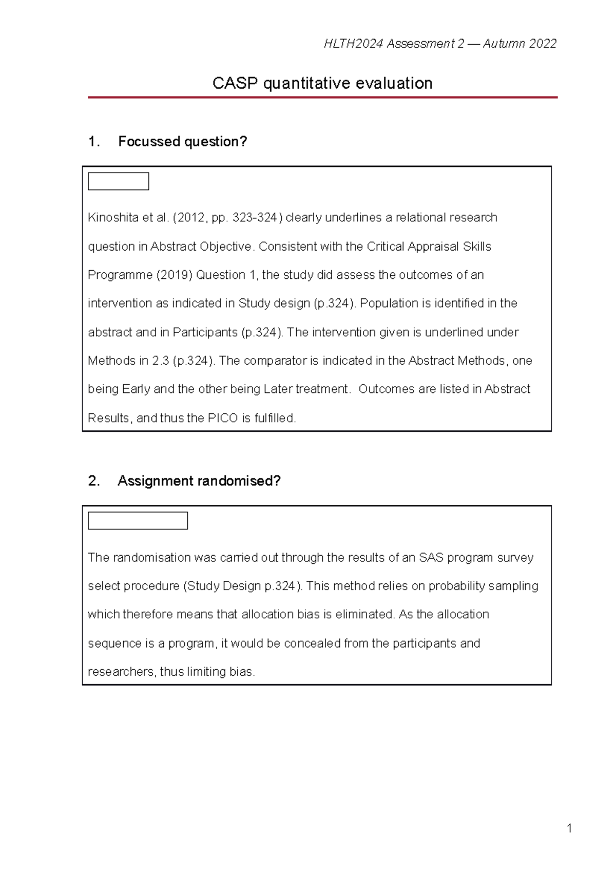 Assignment 2 RCT Critical Appraisal Skills Program - CASP quantitative ...
