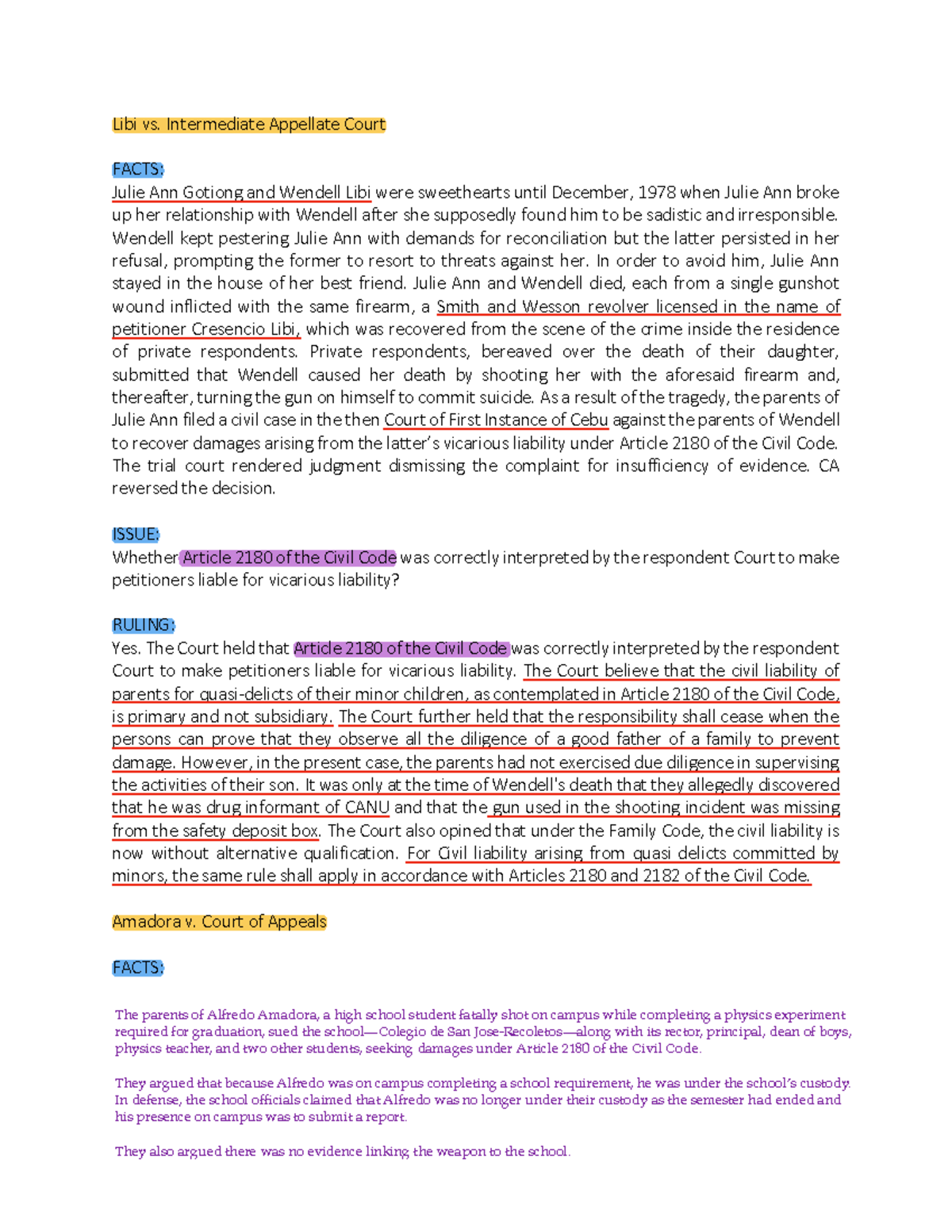 Torts-cases - Summary Civil Law - Libi vs. Intermediate Appellate Court ...