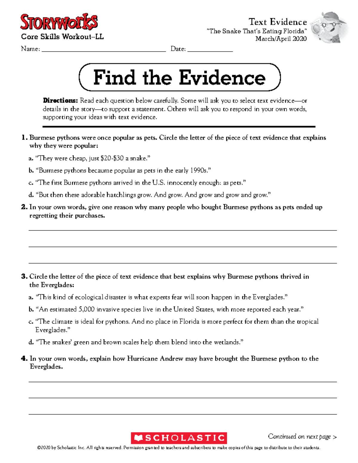 Text Evidence LL - ©2020 by Scholastic Inc. All rights reserved ...