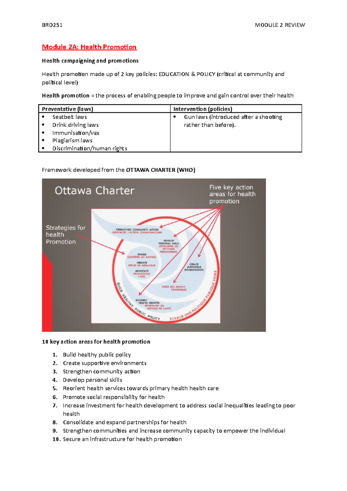 Module 2 Review - 2 2A: Health campaigning and promotion made up of 2 ...