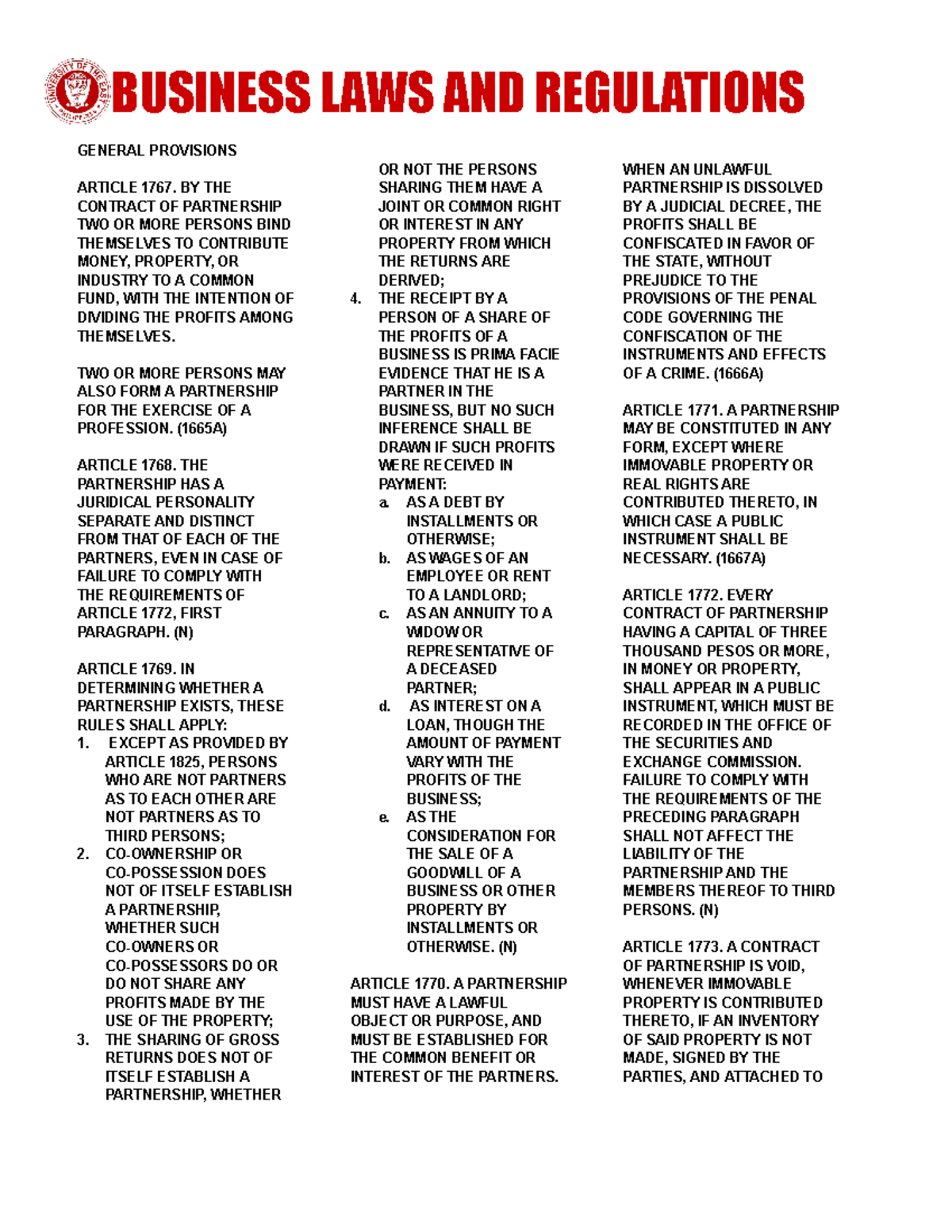 Codals - Summary Business Laws and Regulations - BUSINESS LAWS AND ...