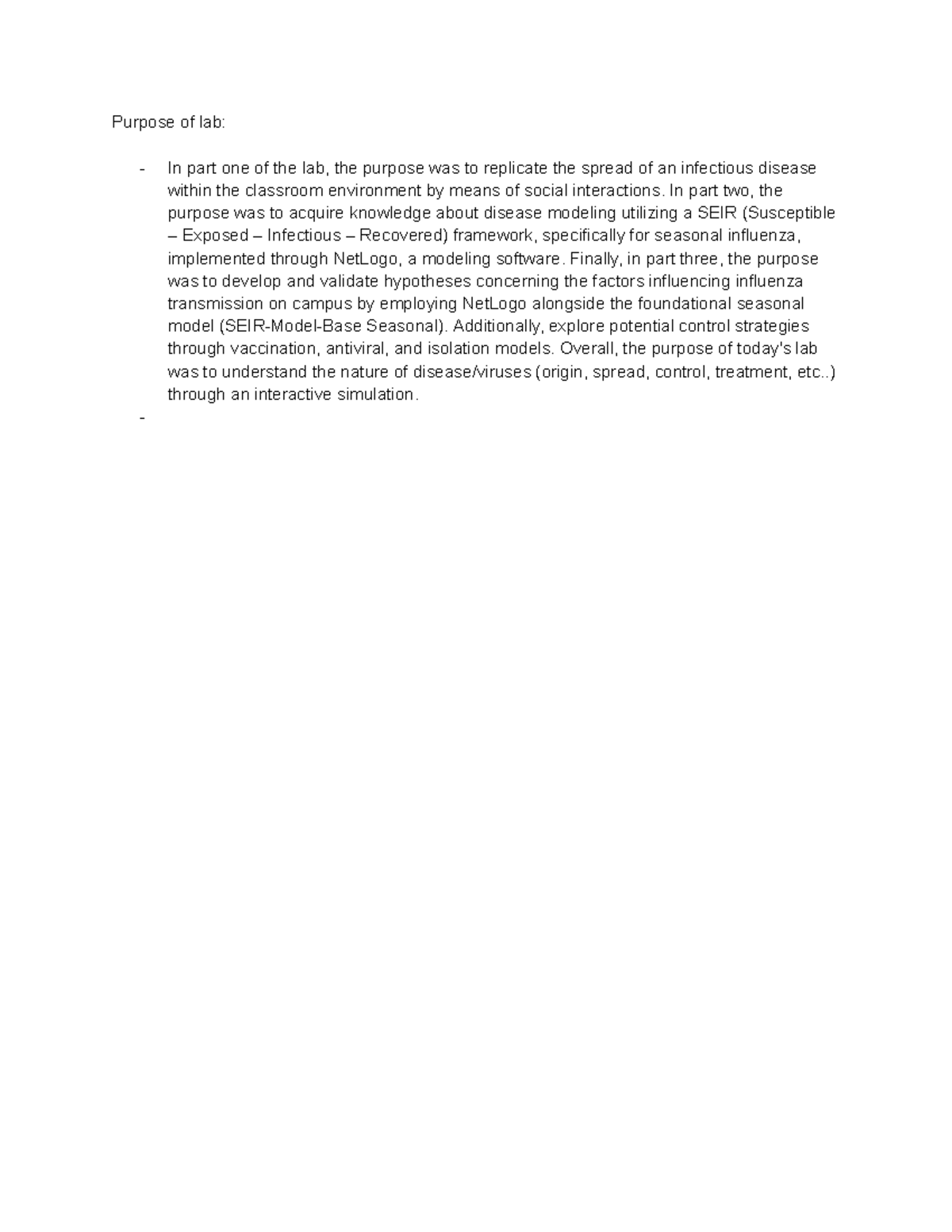 Purpose of lab - In part two, the purpose was to acquire knowledge ...