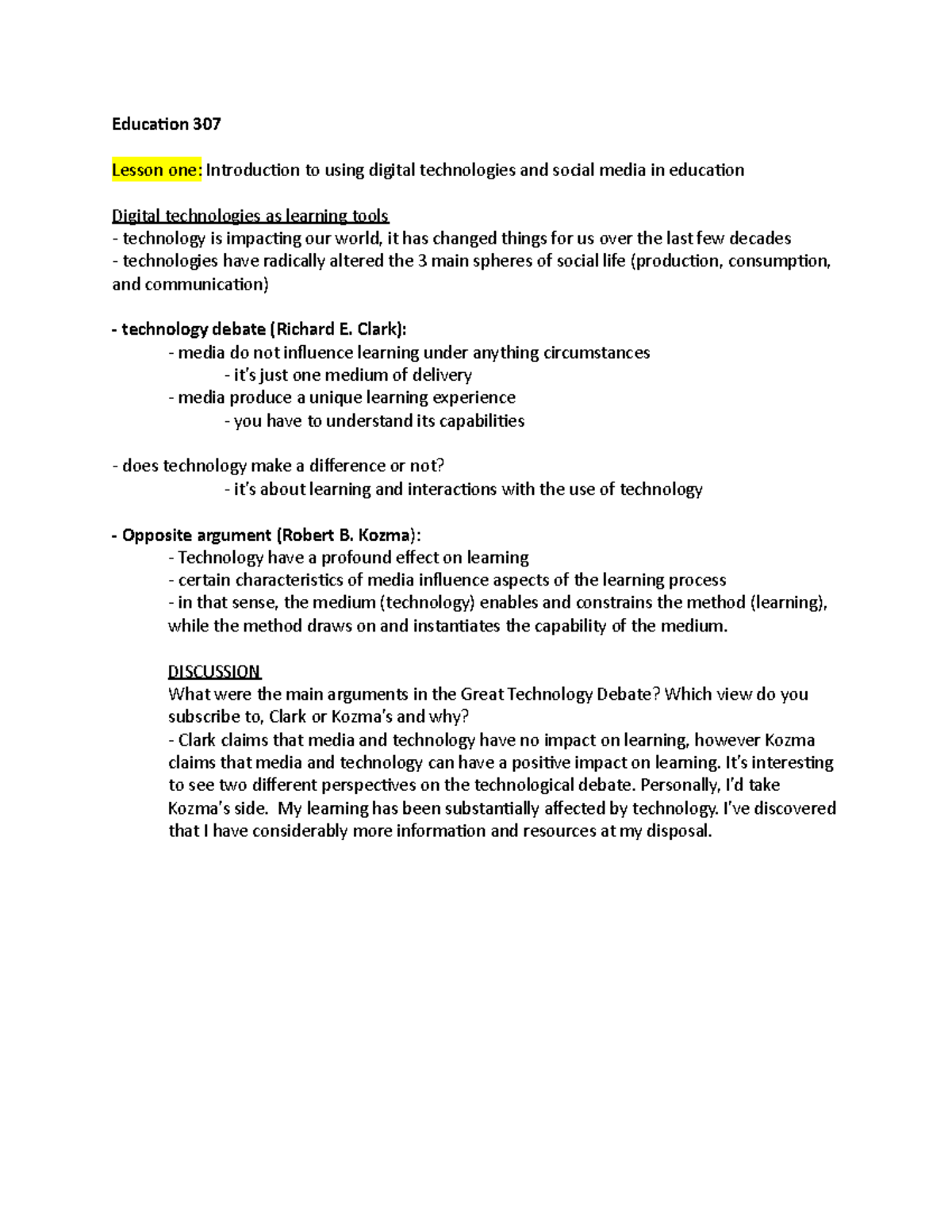 Education 307 Notes lessons 1-5 - Education 307 Lesson one ...