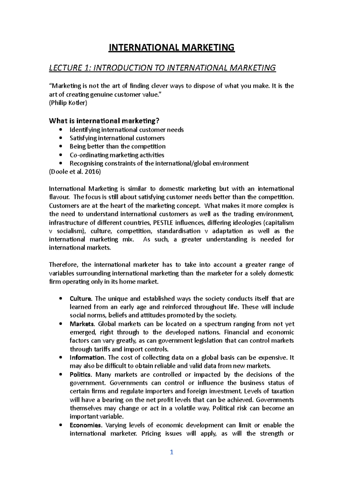 International Marketing - INTERNATIONAL MARKETING LECTURE 1 ...
