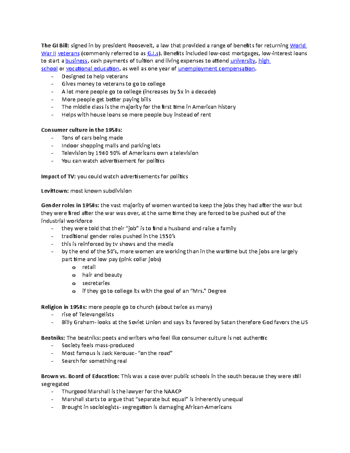 Final review - Lecture notes 2 - The GI Bill: signed in by president ...